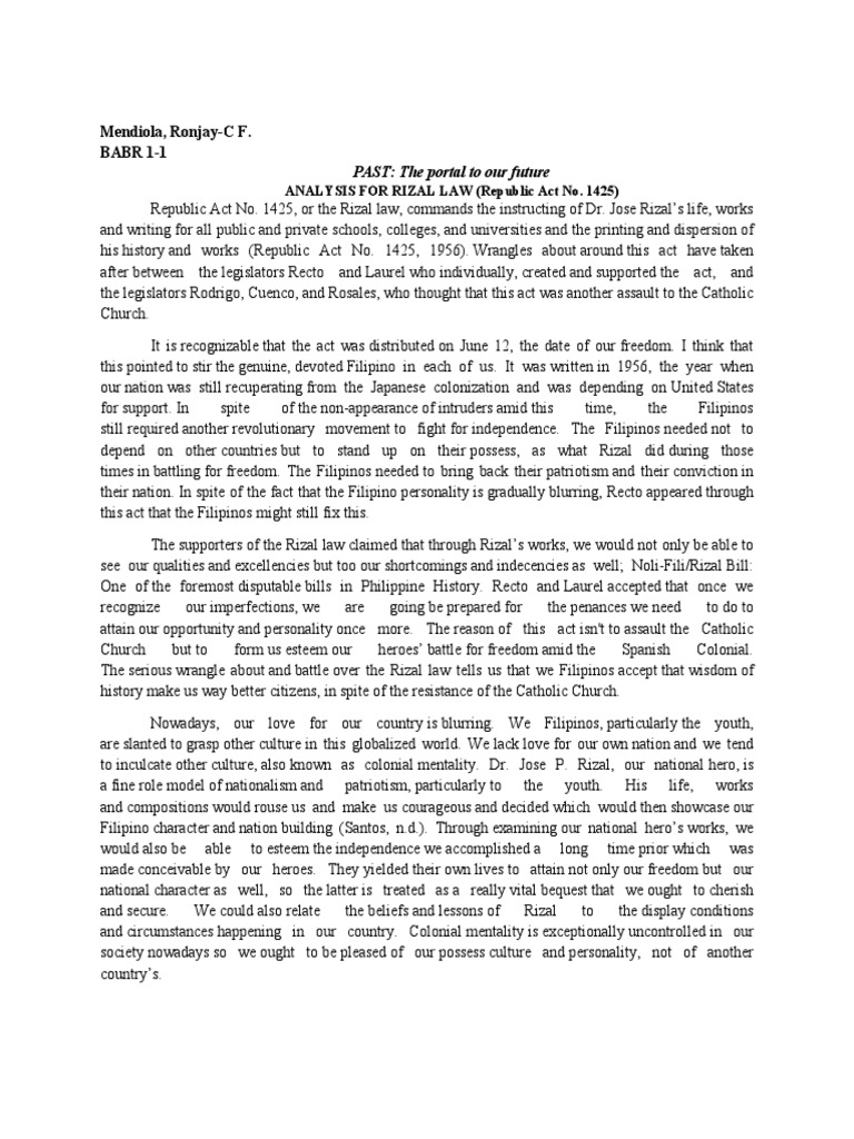 Mendiola, Ronjay-C F. BABR 1-1: PAST: The Portal To Our Future | PDF | Philippines