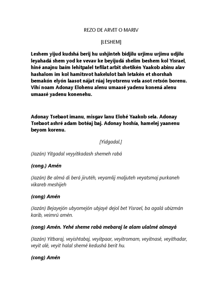 Rezo de Arvit o Mariv | PDF | Oración | Salvación