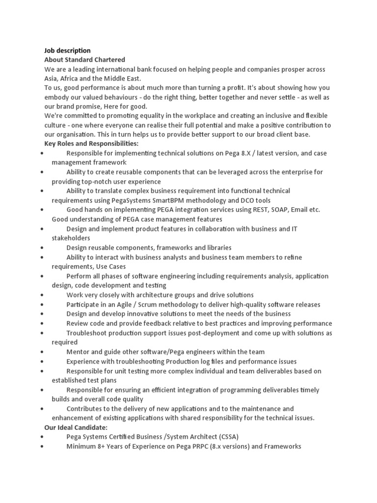 About Standard Chartered: Job Description | PDF | Computing ...