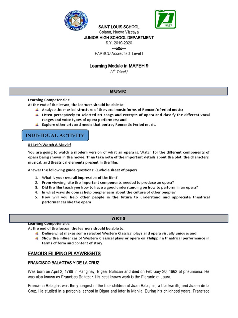 MAPEH 9 LEARNING MODULE 4th Week | PDF