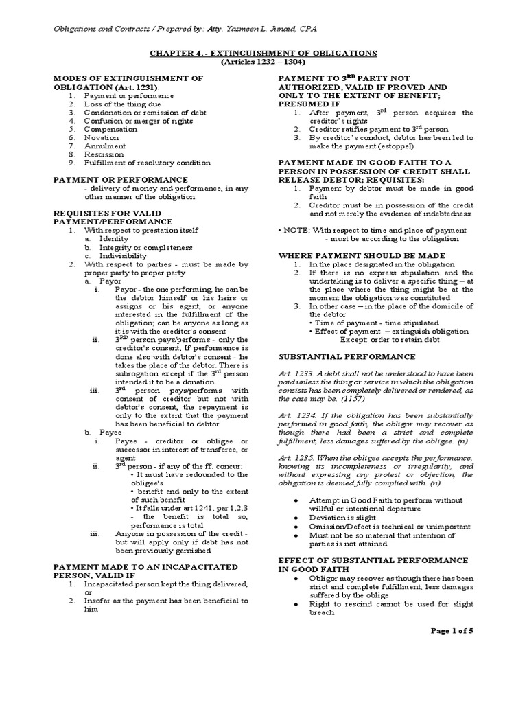 Chapter 4 OBLICON PDF | PDF | Assignment (Law) | Law Of Obligations