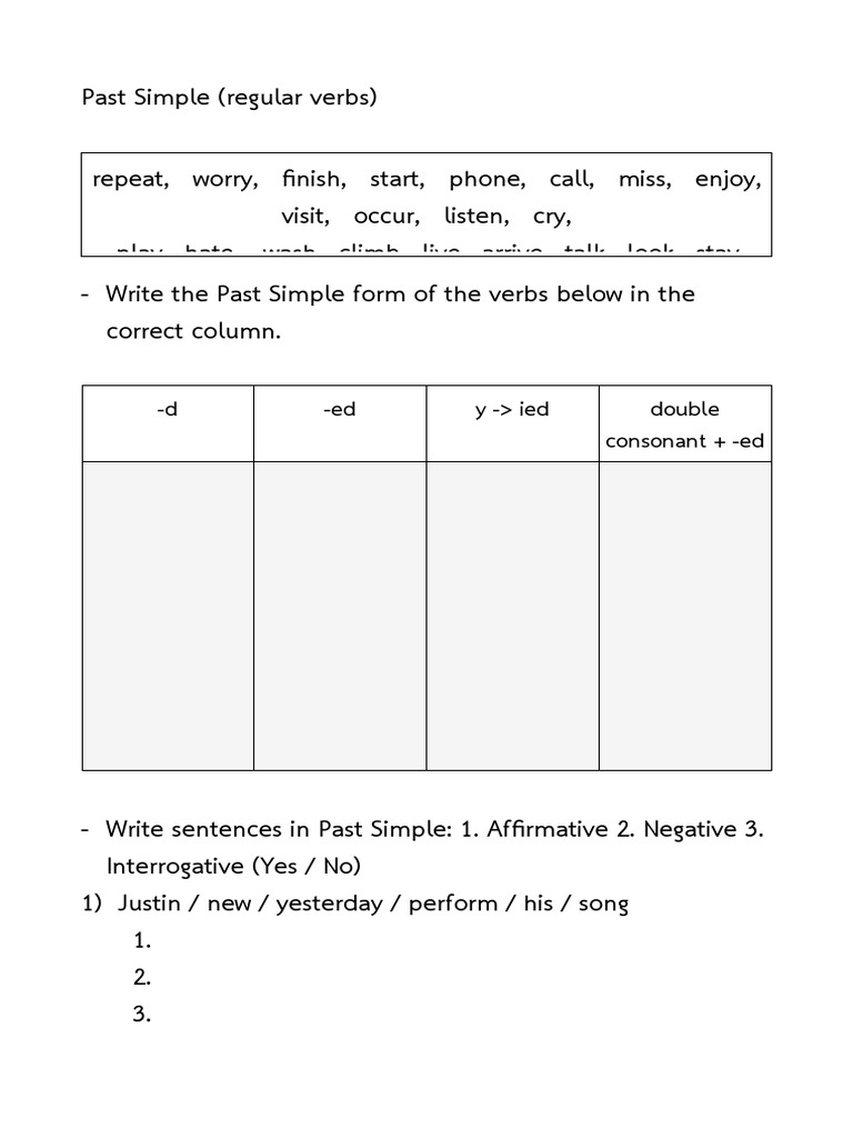 Past Simple Regular Verbs Exercises | PDF