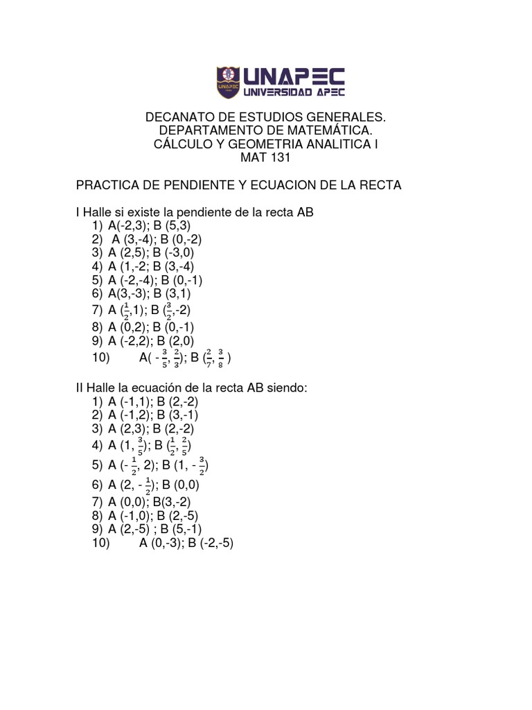 Pendiente y Ecuación de la Recta en Matemáticas | PDF
