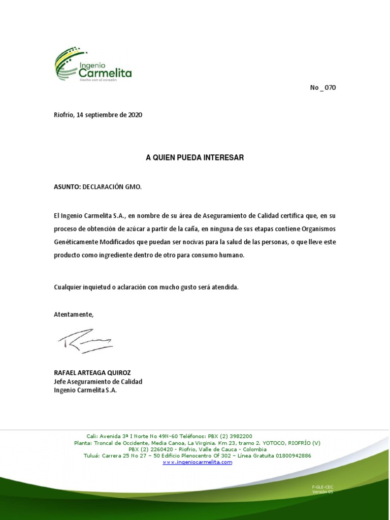 Declaración GMO | PDF