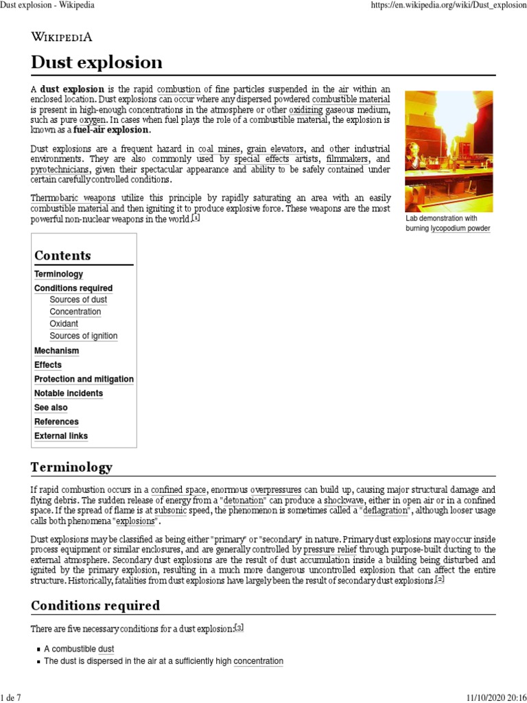 Dust Explosion - Wikipedia | PDF | Nature | Physical Sciences