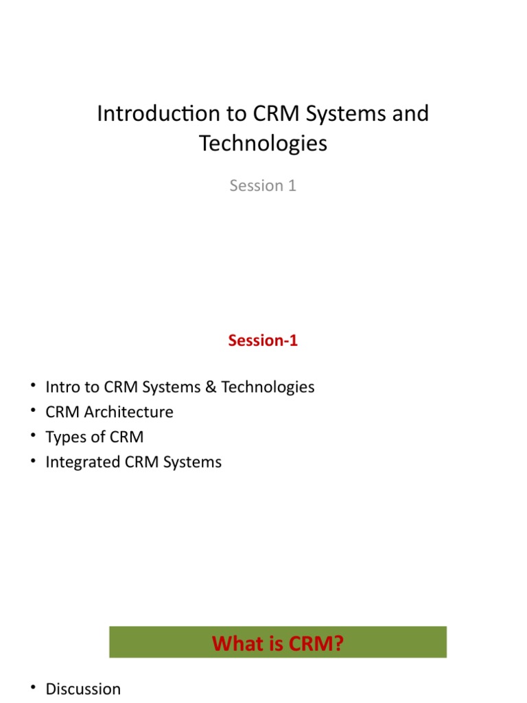 Introduction to CRM Systems Overview | PDF | Customer Relationship ...