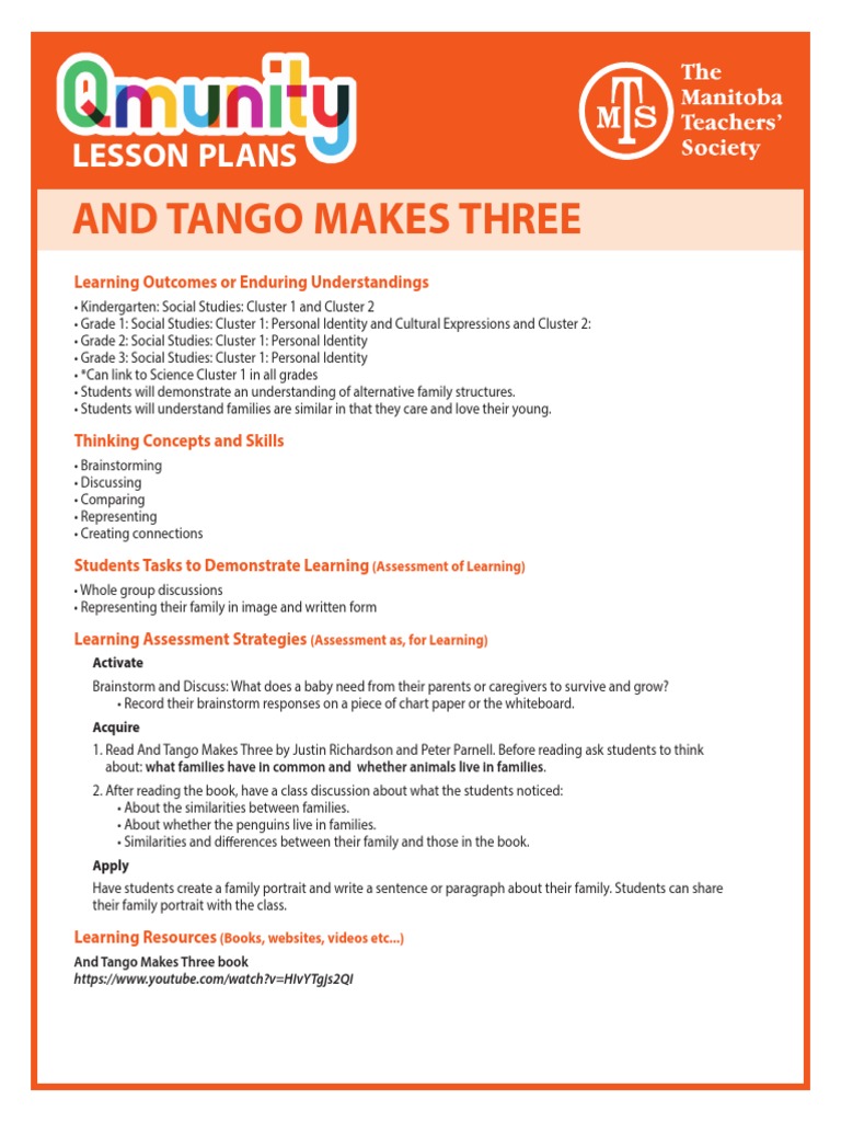 And Tango Makes Three: Lesson Plans | PDF