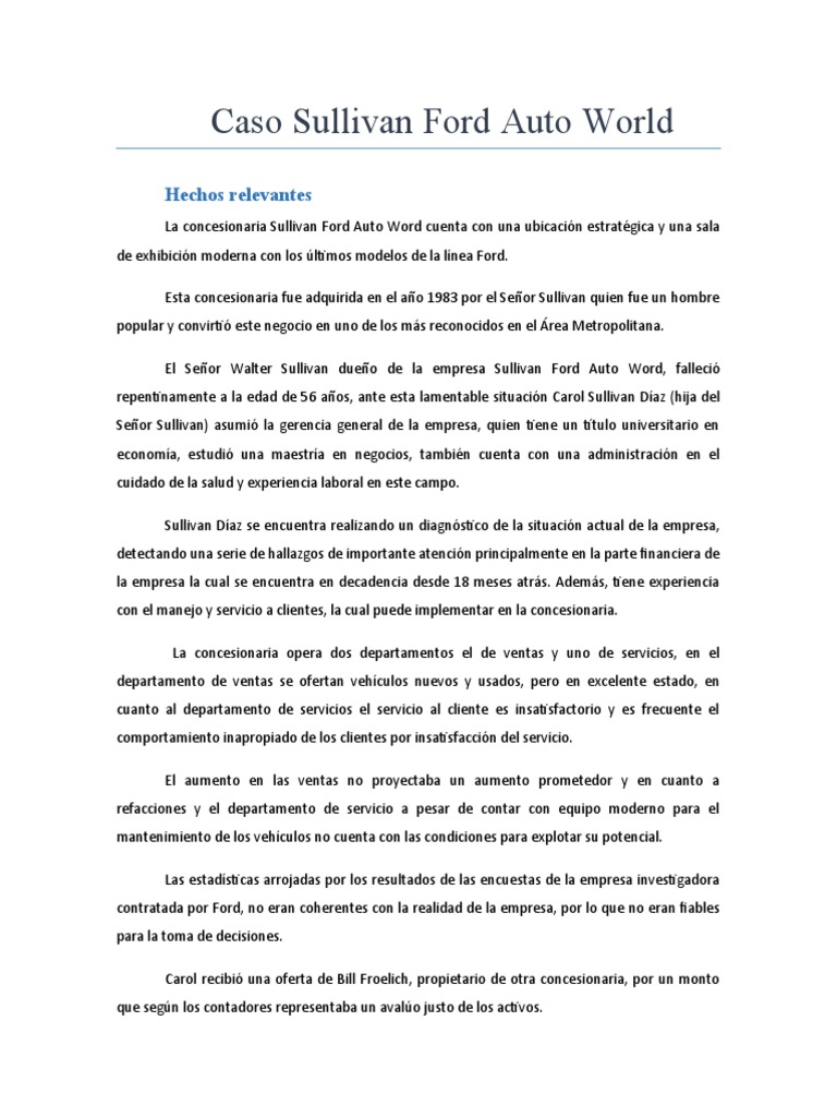 Caso Sullivan Ford Auto World Descargar Gratis Pdf Cliente Marketing