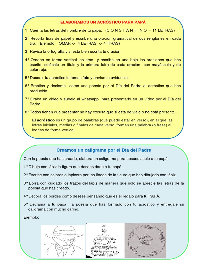 Acróstico y Caligrama Por El Día Del Padre | PDF