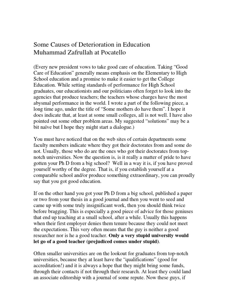 Causes of Education Deterioration | PDF | Continuous Function | Publishing