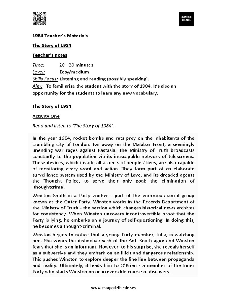 1984 Teacher's Materials The Story of 1984 Teacher's Notes | PDF ...