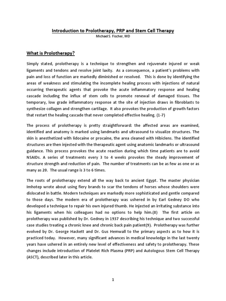 Introduction To Prolotherapy PRP and Stem Cell Therapy | PDF | Stem Cell | Clinical Medicine