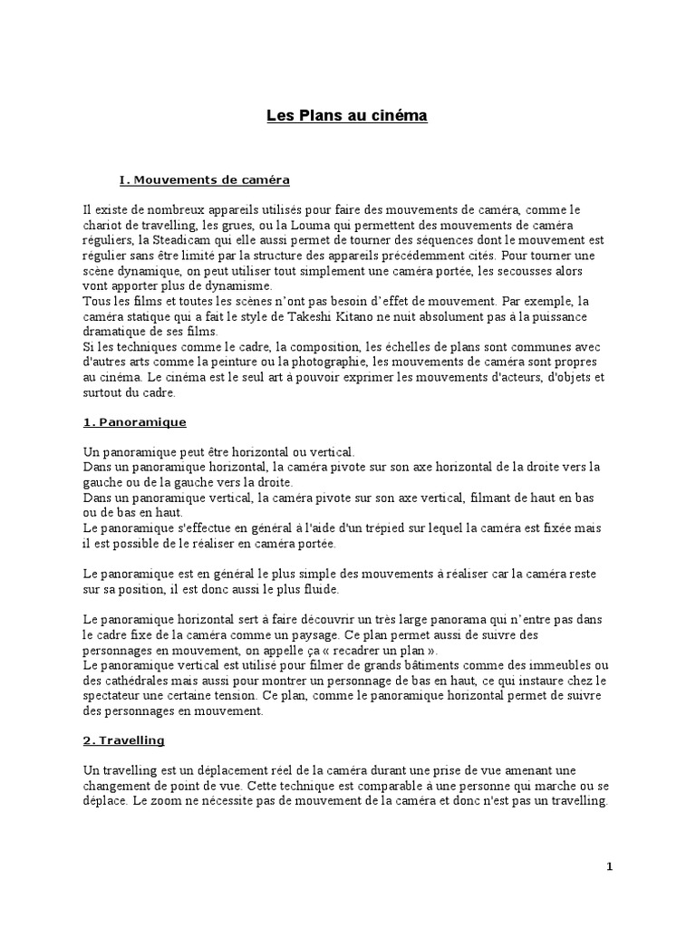 Types de Plans au Cinéma | PDF | Réalisation de films | Zoom