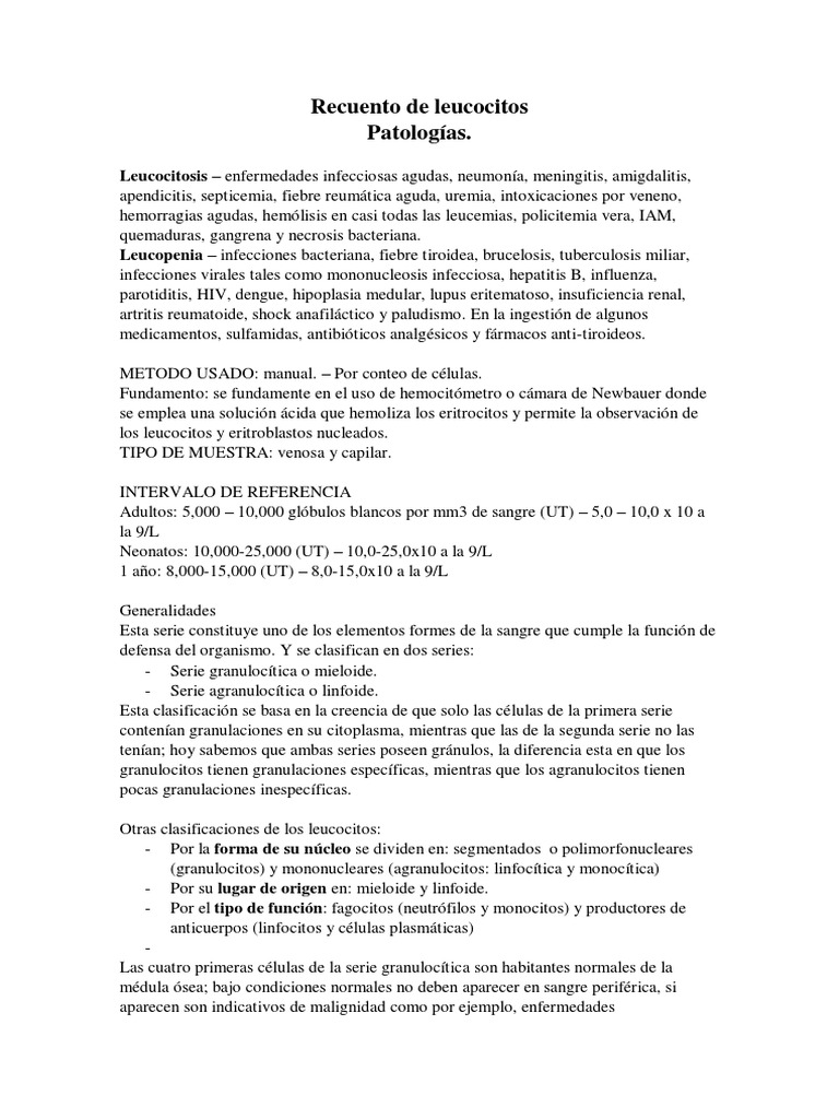Recuento de Leucocitos PDF | PDF | Leucocito | Sistema inmune