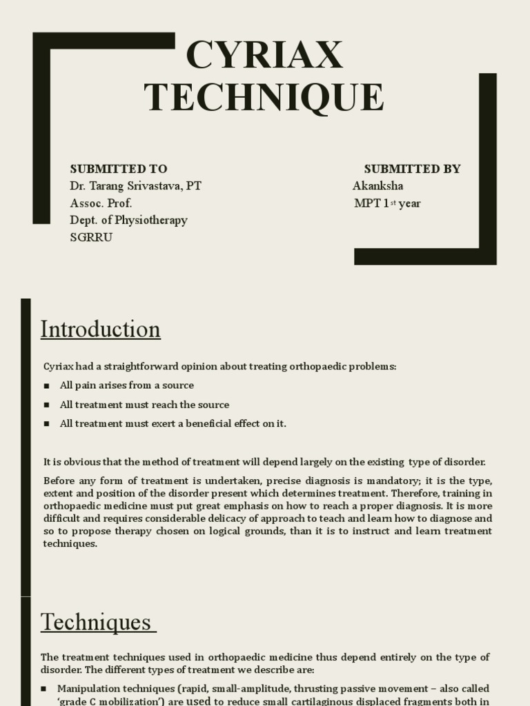 Cyriax Technique: Submitted To Submitted by | PDF | Finger | Thumb