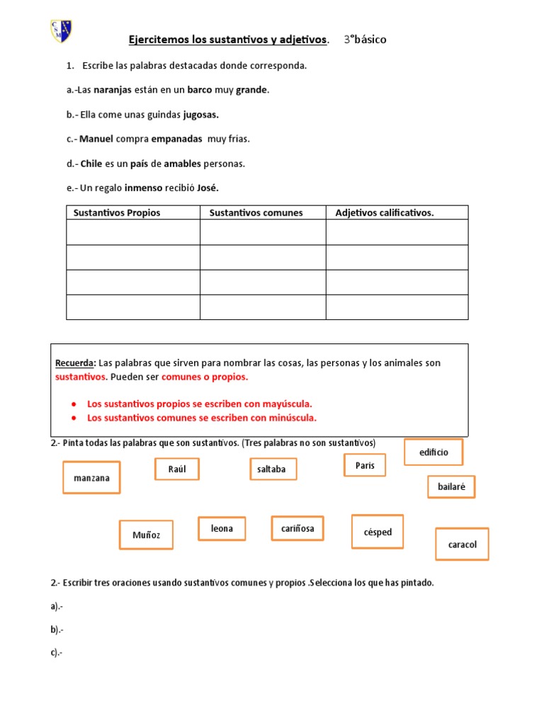 Ejercitamos Los Sustantivos y Adjetivos | PDF
