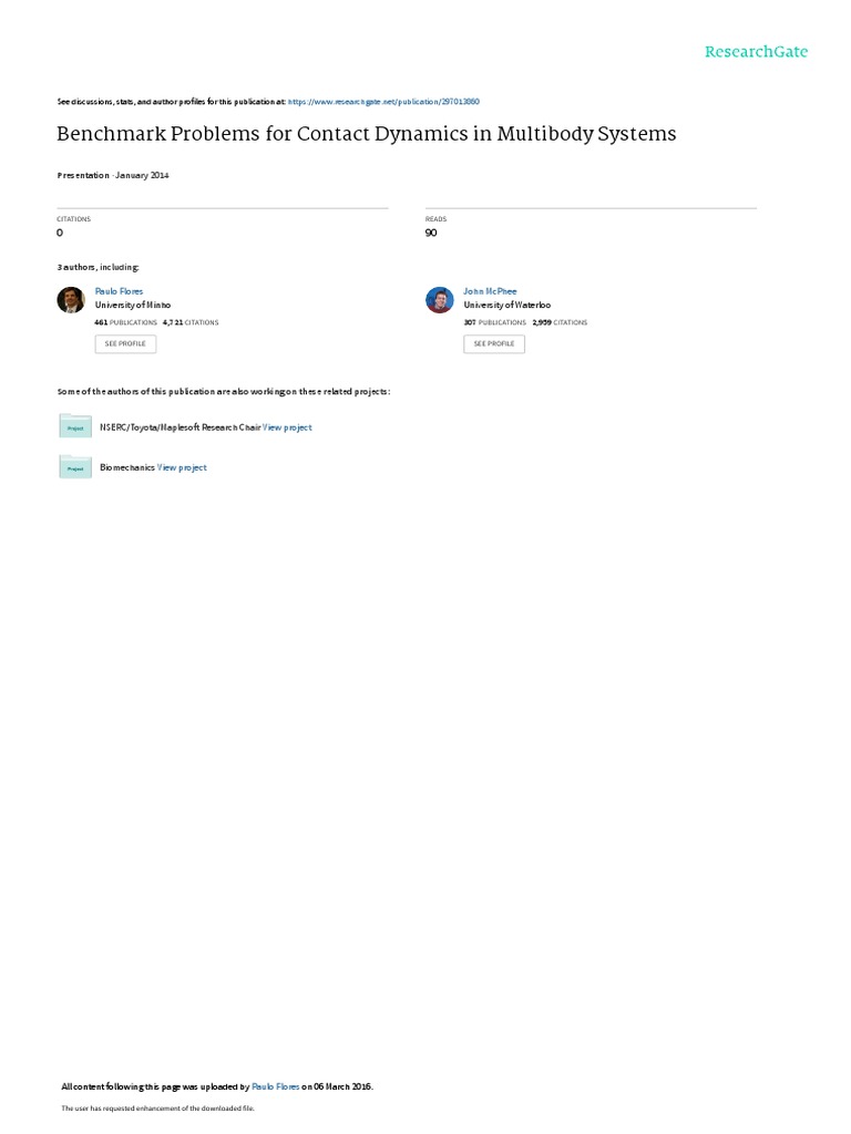 Benchmark Problems For Contact Dynamics in Multibody Systems | PDF | Force | Waves