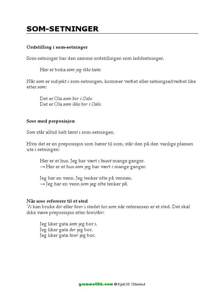 SOM Setninger Norveški Jezik | PDF