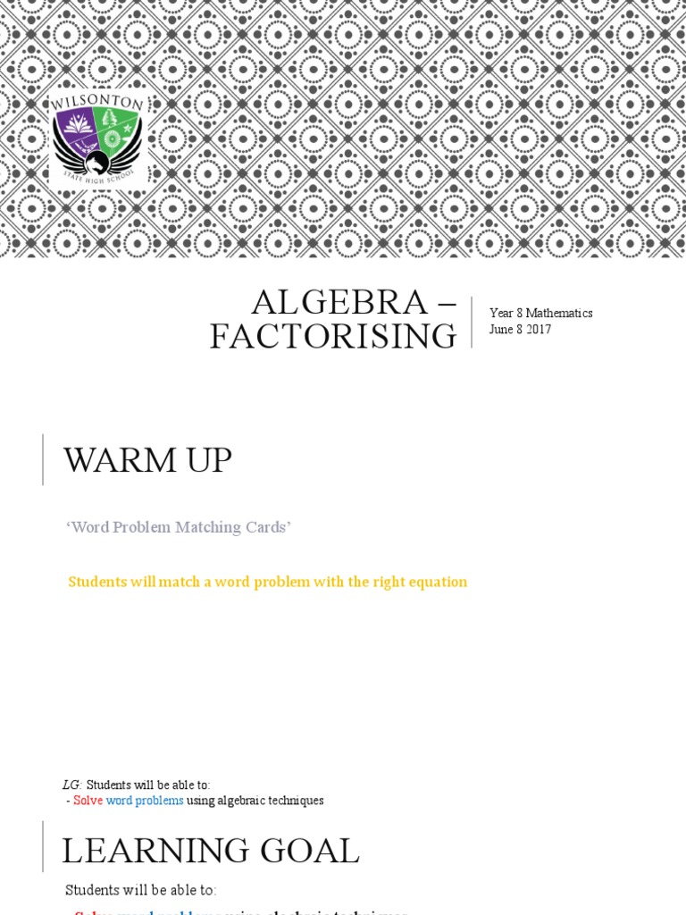 Factorising Year 8 June 8 2017 | PDF | Factorization | Variable ...