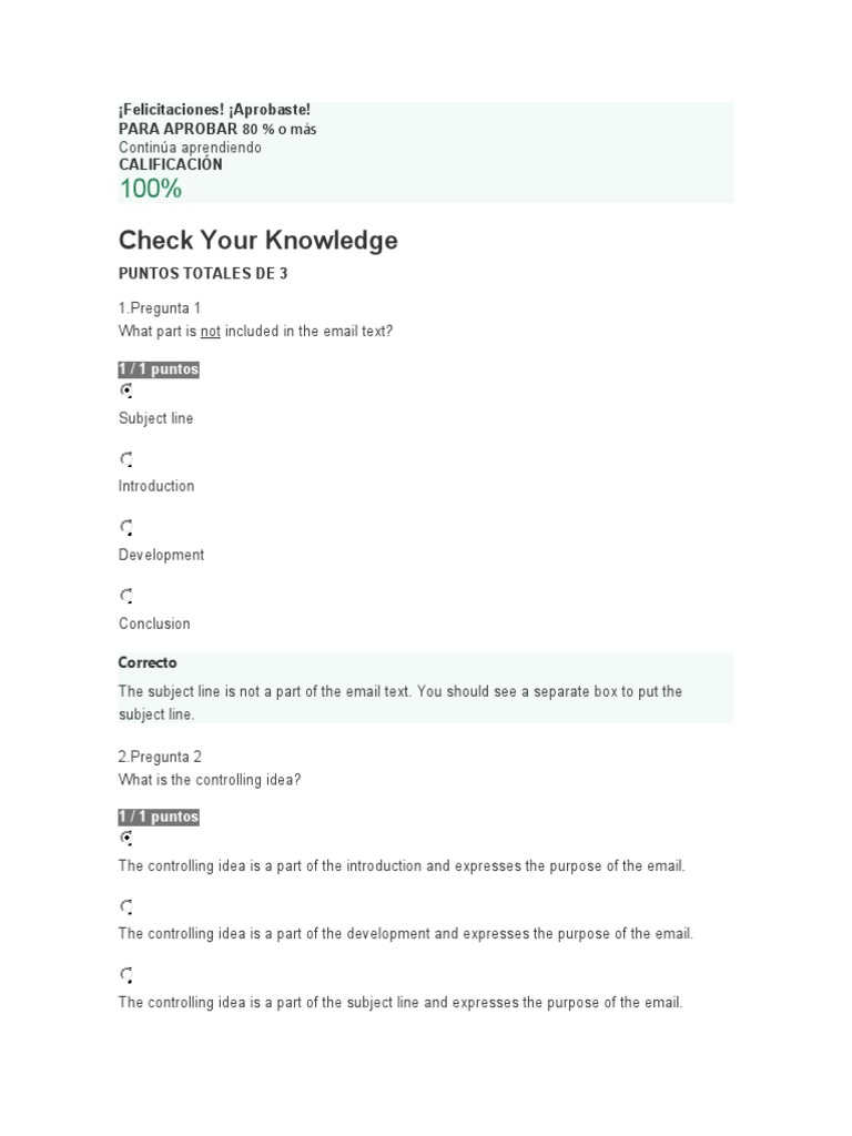 Email Writing Knowledge Check Results | PDF