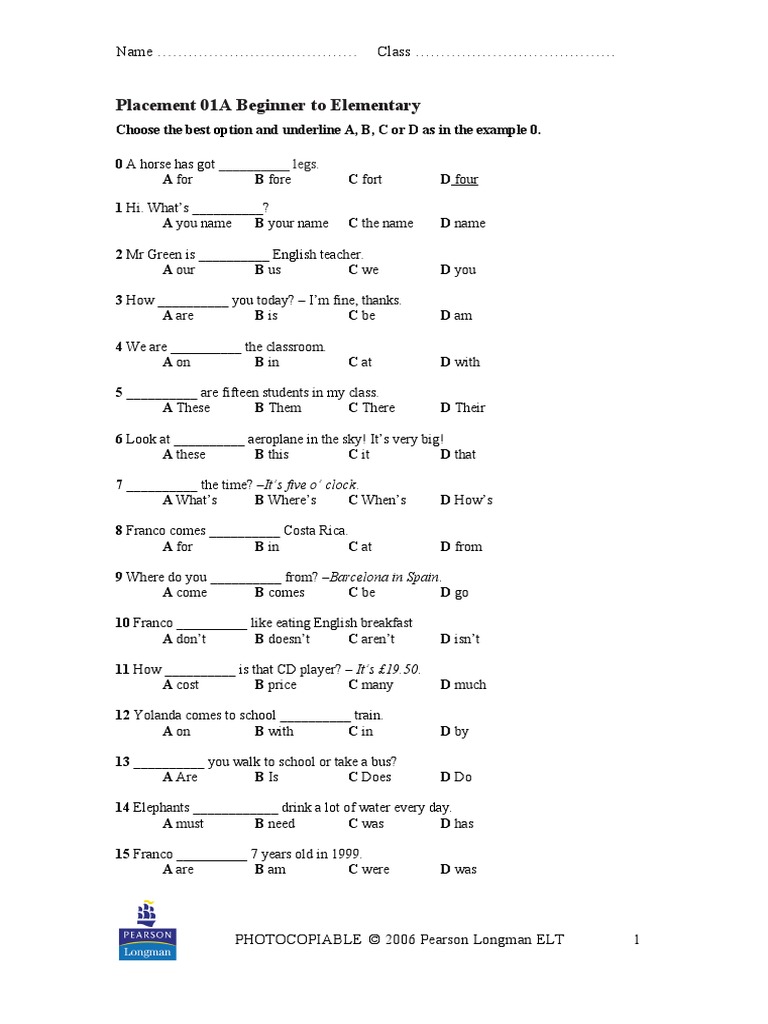 Placement 01A Beginner To Elementary | PDF | Art
