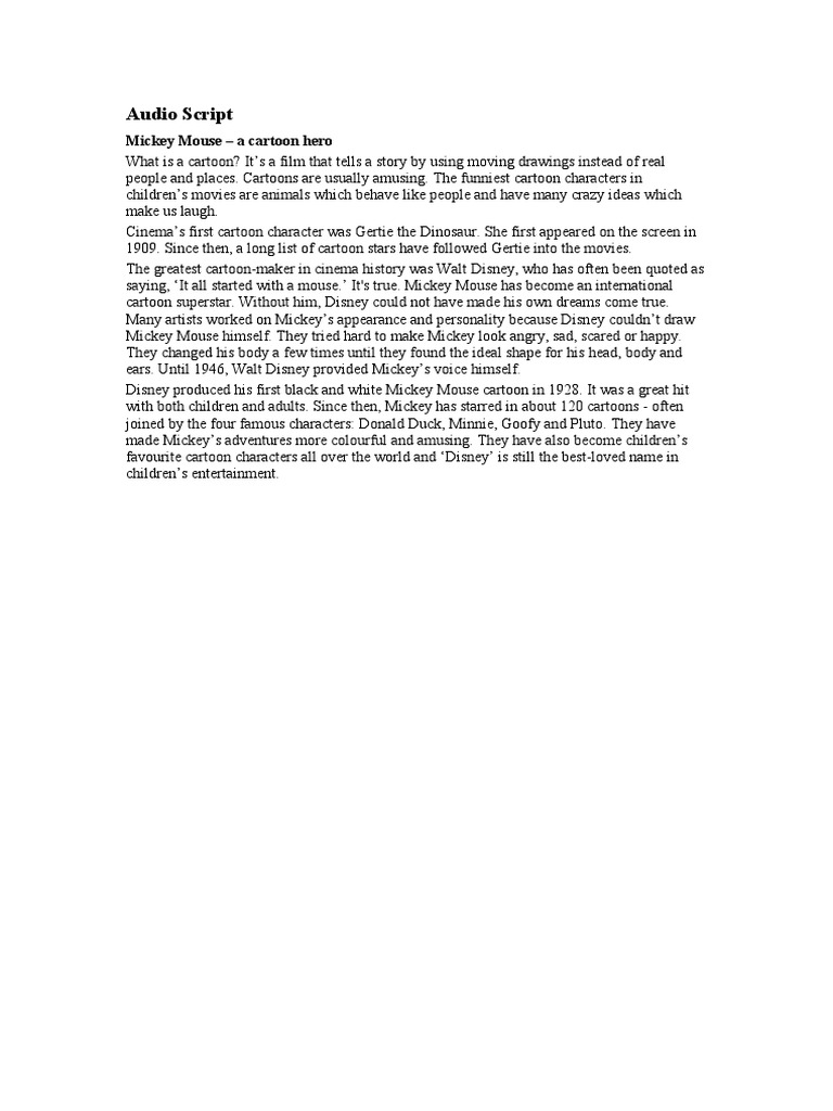 Audio Script: Mickey Mouse - A Cartoon Hero | PDF