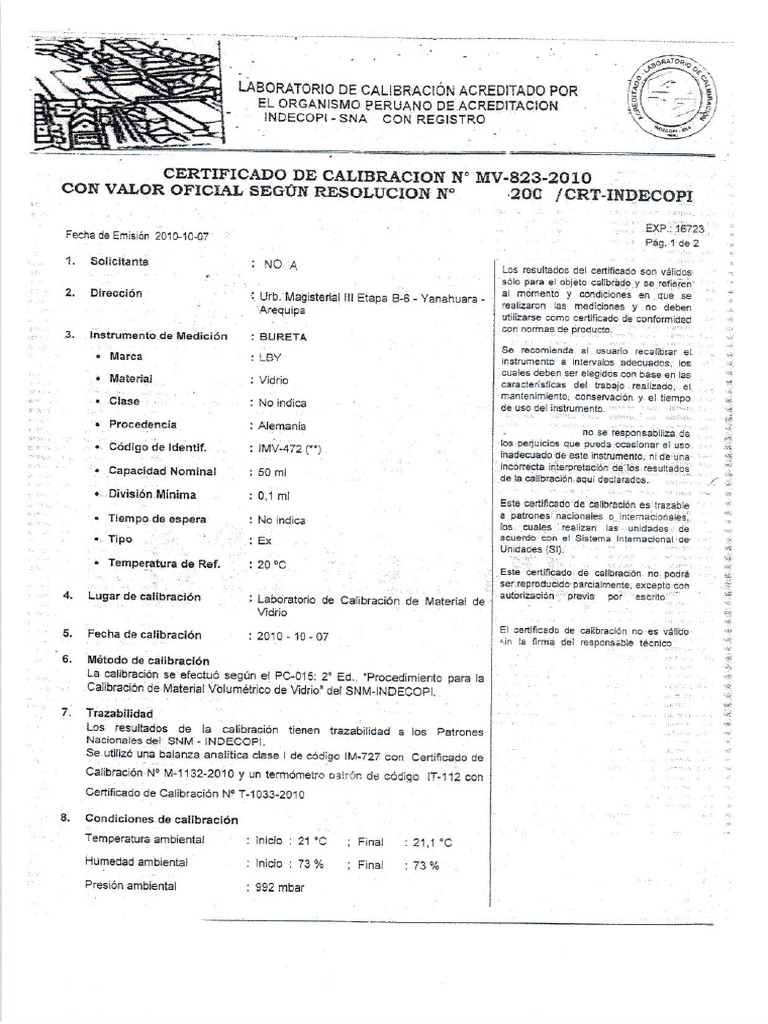 Certificado Bureta PDF | PDF