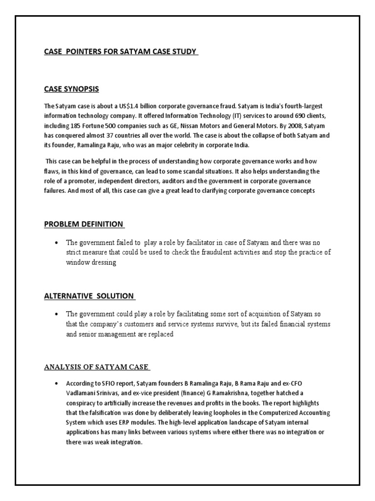 Case Pointers For Satyam Case Study | PDF | Corporate Governance | Stocks