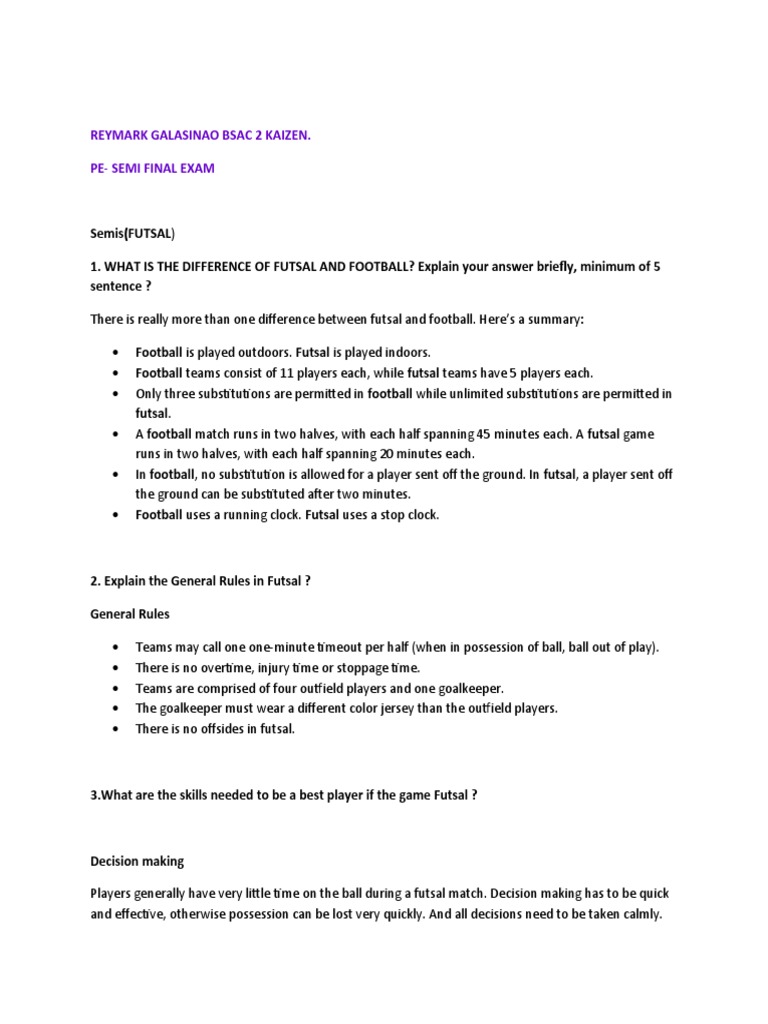 Futsal Rules, Skills, and Referee Duties | PDF | Competitive Games ...