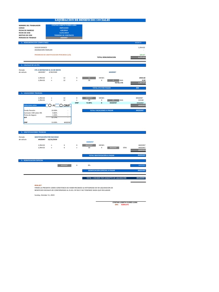 Liquidacion de Beneficios Sociales en Excel | PDF | Economía demográfica | Ingresos