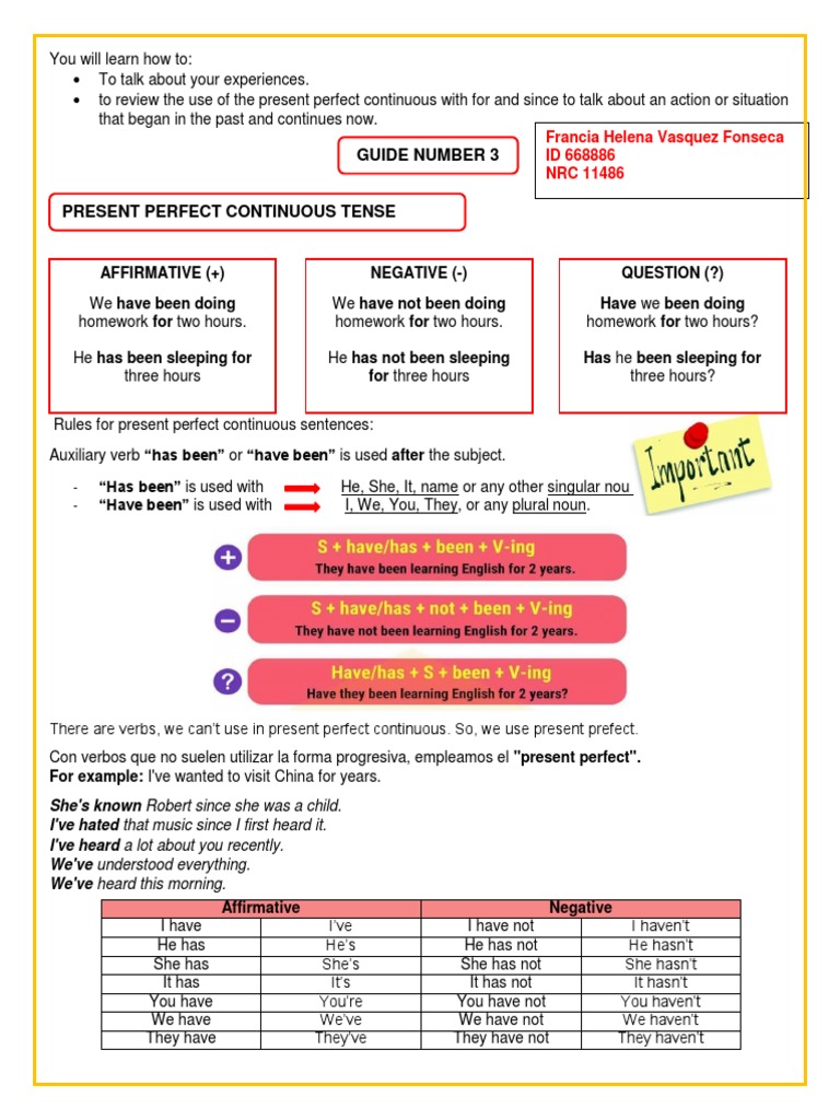 GUIDE 3 I HAVE BEEN WORKING ON MY PROJECT - Solucion | PDF | Verb | Grammar