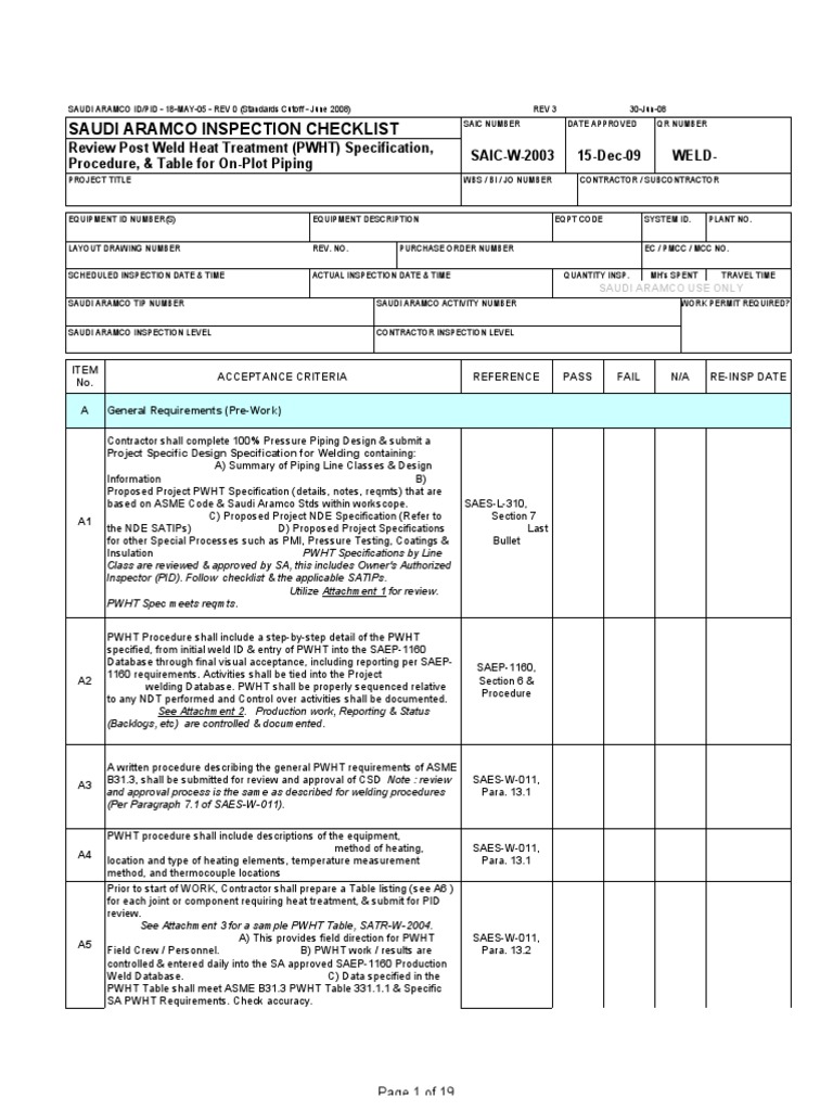 Saudi Aramco Inspection Checklist | Download Free PDF | Thermocouple ...