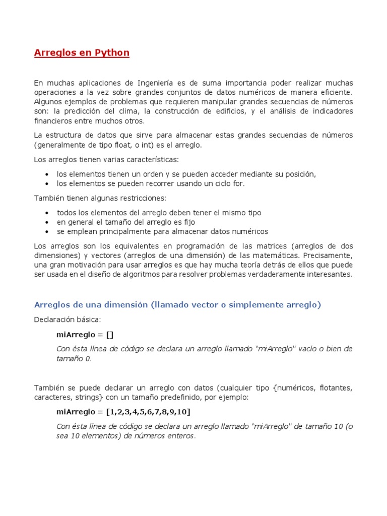 Material Arreglos en Python | Descargar gratis PDF | Estructura de ...