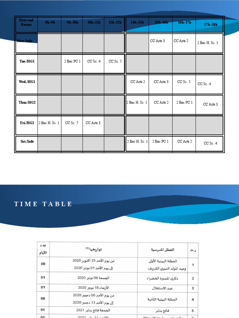Time Table Holidays | PDF