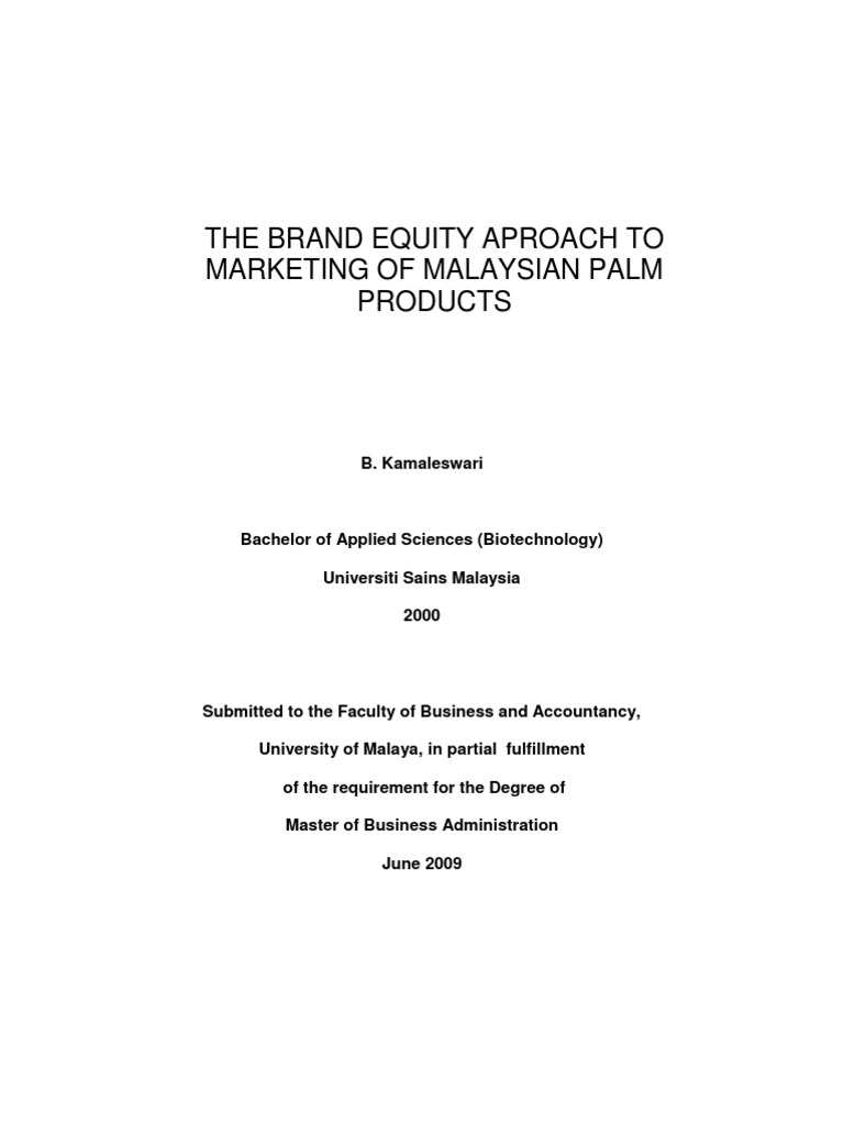 The Brand Equity Approach To Marketing of Malaysian Palm Product | PDF ...