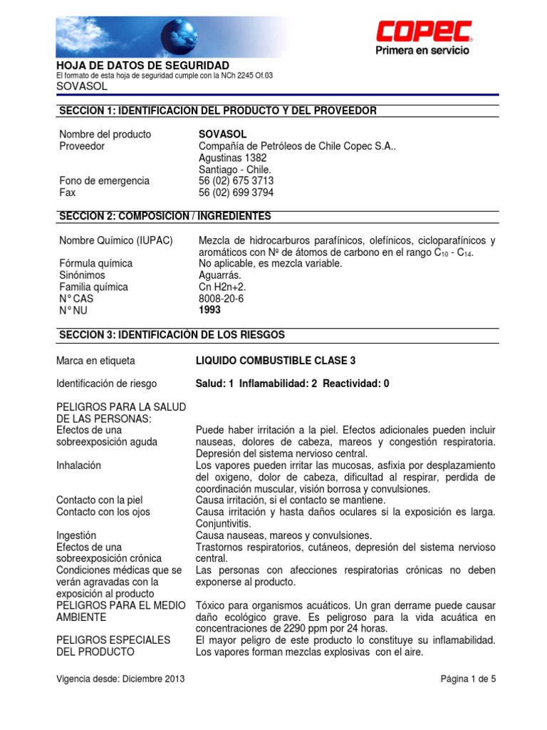 HDS Sovasol Copec | PDF | Incineración | Agua