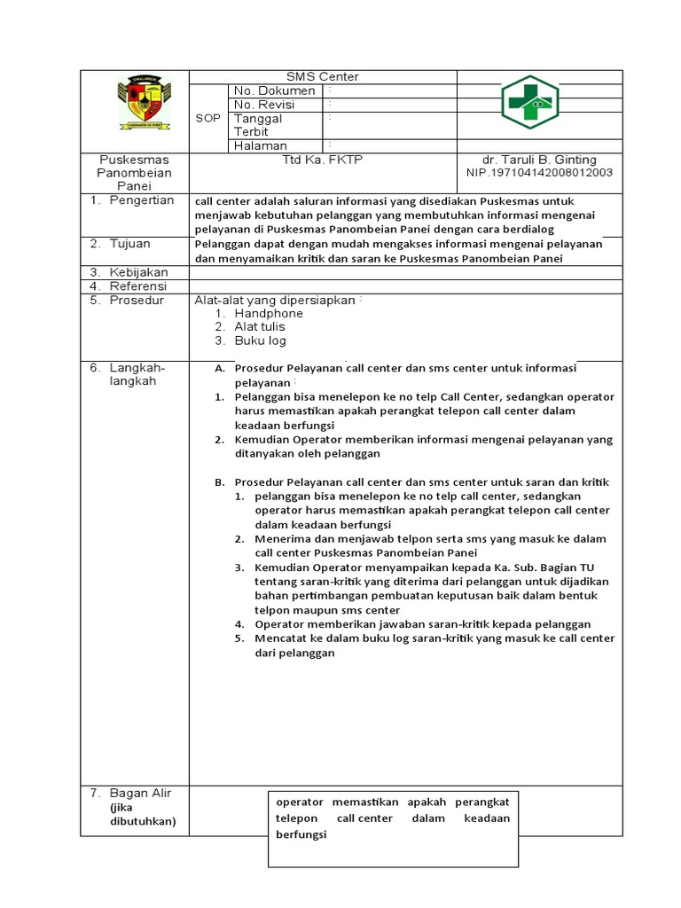 SOP Call Center Puskesmas Panombeian | PDF | Pengelolaan Keuangan ...