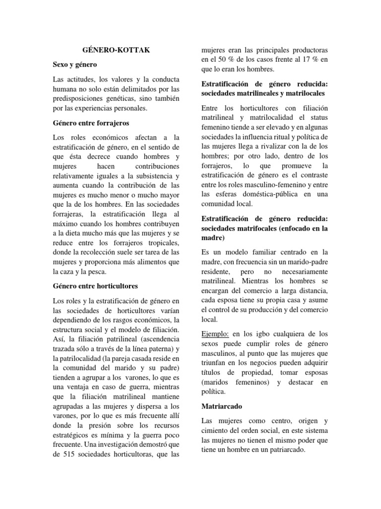 Género-Kottak-Semana 11 | PDF | Patriarcado | Mujer