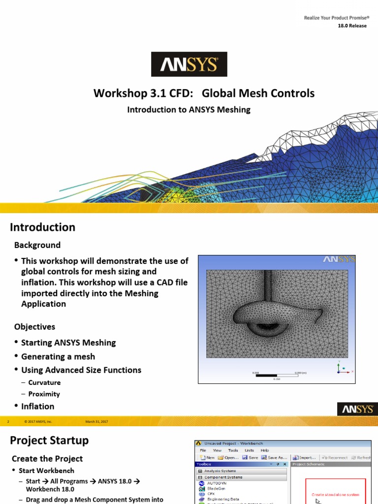 Workshop 3.1 CFD: Global Mesh Controls: Introduction To ANSYS Meshing | PDF | Curvature | Inflation