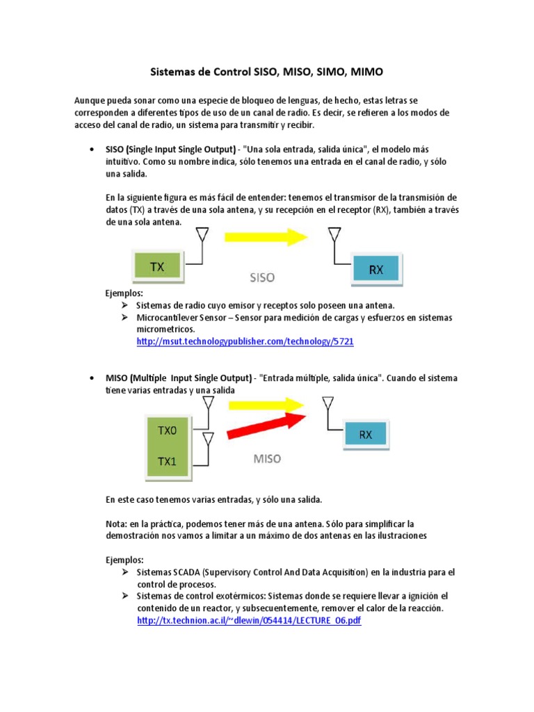 Sistemas de Control SISO, MISO, SIMO, MIMO | PDF | Sistema de control ...