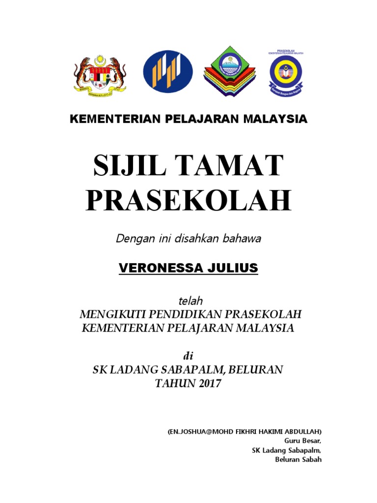 Template Sijil Tamat Prasekolah | PDF
