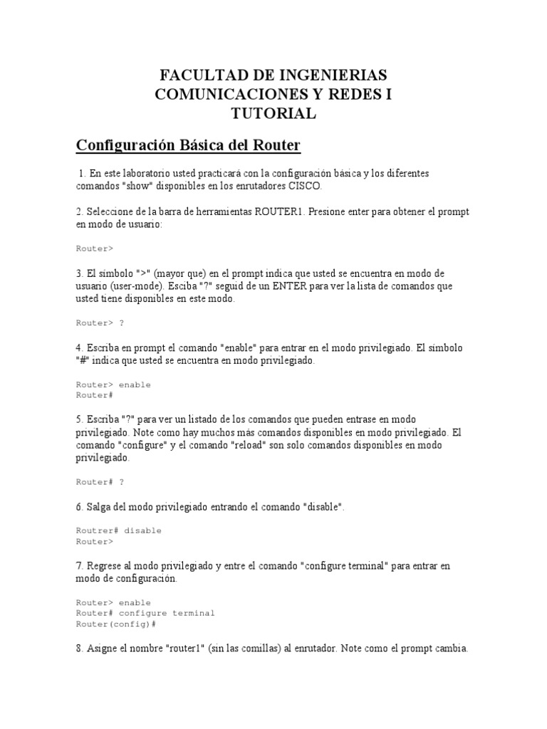 Configuración Básica del Router | PDF | Enrutador (Computación) | Protocolos de internet