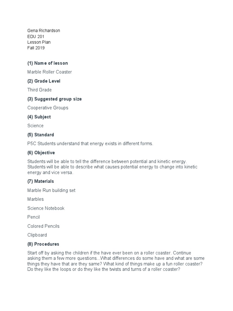 Lesson Plan | PDF | Kinetic Energy | Potential Energy