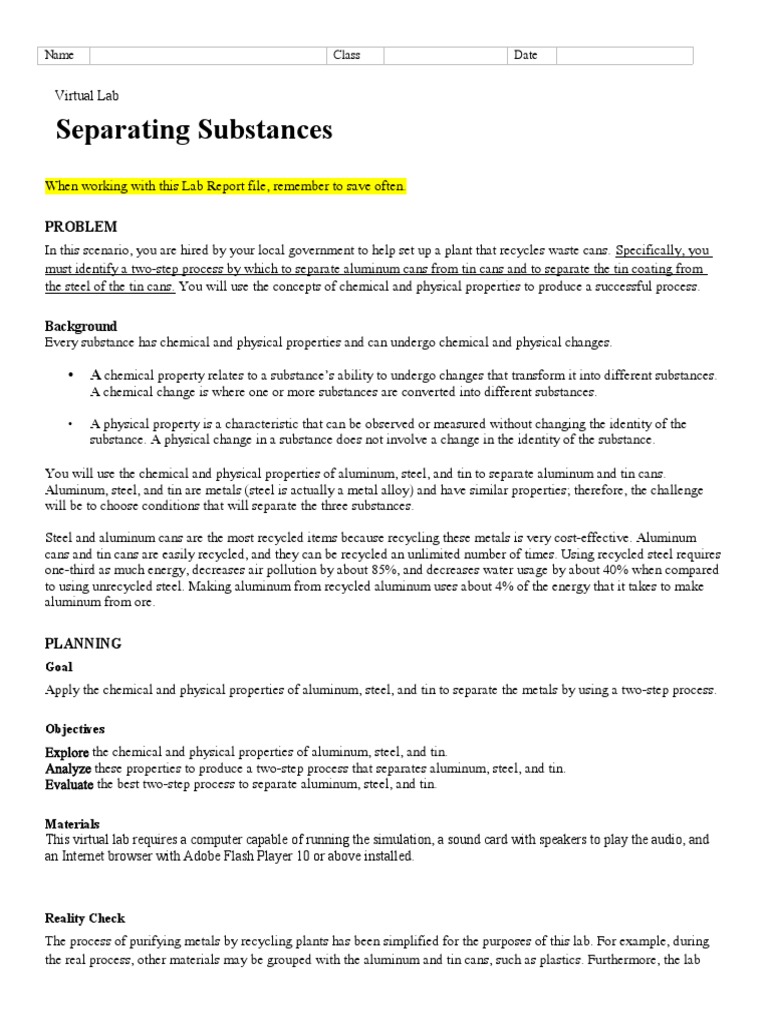 Separating Substances Report 1qbd1ct | PDF | Laboratories | Chemical ... Separating Substances Report 1qbd1ct | PDF | Laboratories | Chemical ...