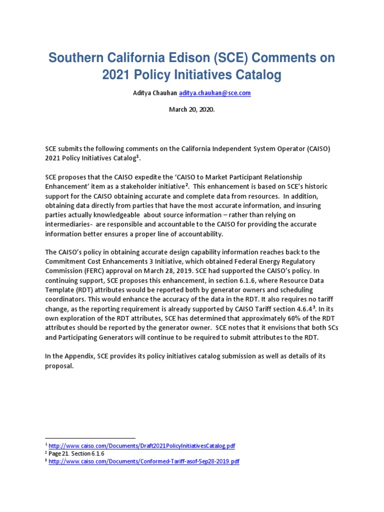 Southern California Edison (SCE) Comments On 2021 Policy Initiatives ...