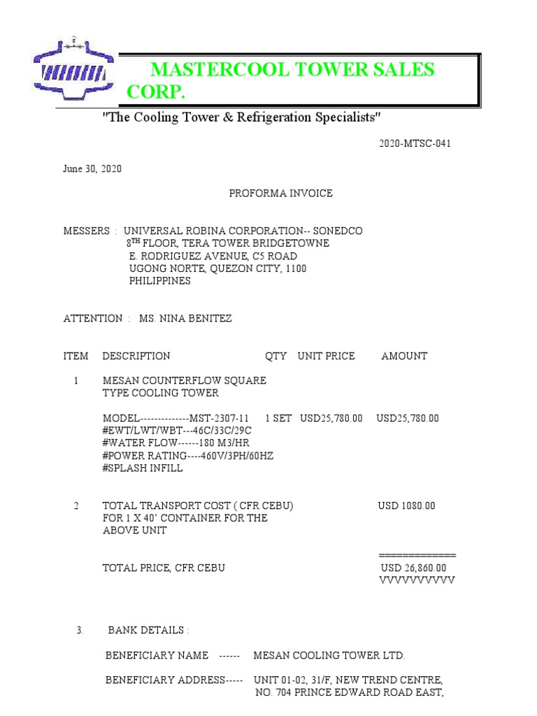 Proforma Invoice For Sonedco 2020 - 041 | PDF