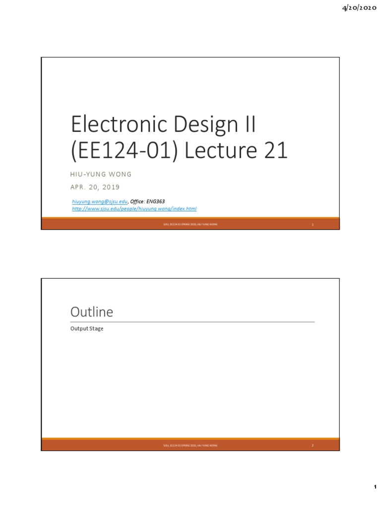 EE124 Lecture 21 Output Stage Apr 20 Spring 2020 Annotated PDF | PDF | Amplifier | Computer ...