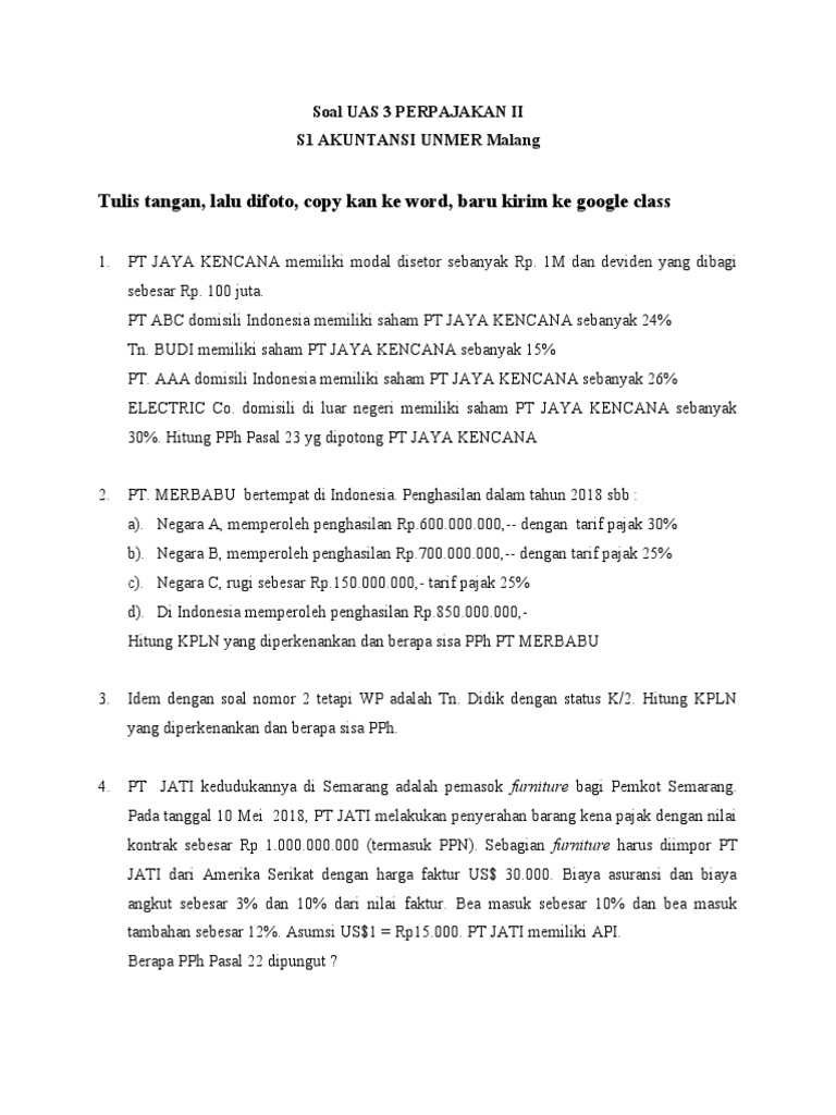 Soal Uas Perpajakan II | PDF | Bisnis | Teknologi & Rekayasa