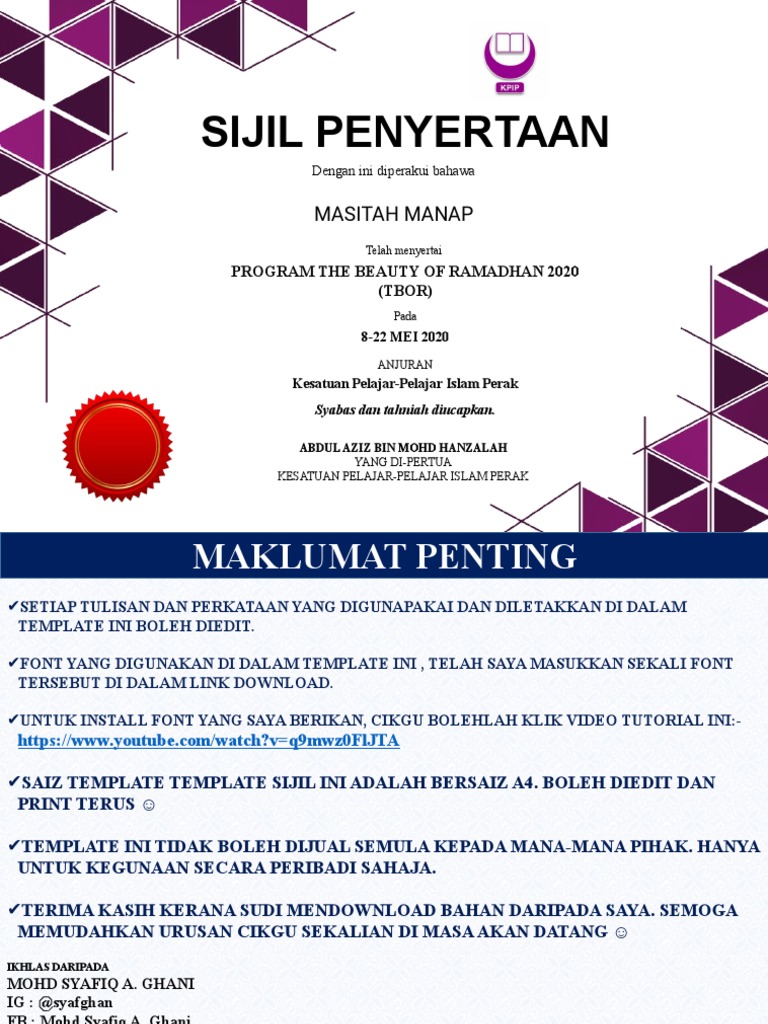 Contoh Template Sijil | PDF
