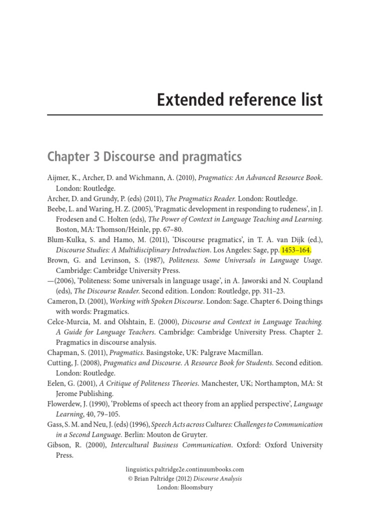 Extended Reference List: Chapter 3 Discourse and Pragmatics | PDF ...